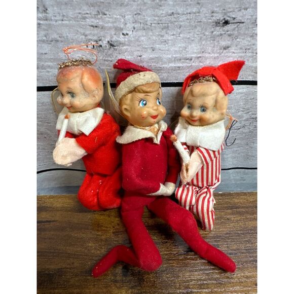 Vintage | Holiday | Vtg Set Of 3 Christmas Pixie Elf Knee Huggers Shelf ...